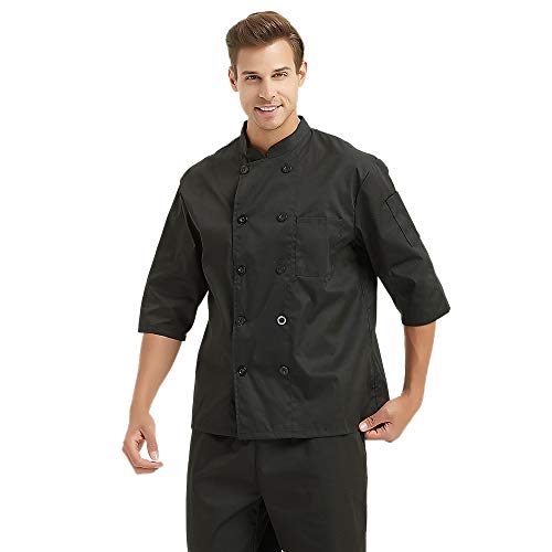 TopTie Unisex Classic 3/4 Sleeve Active Chef Coat-Black-M