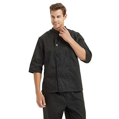 TopTie Unisex Classic 3/4 Sleeve Active Chef Coat-Black-M