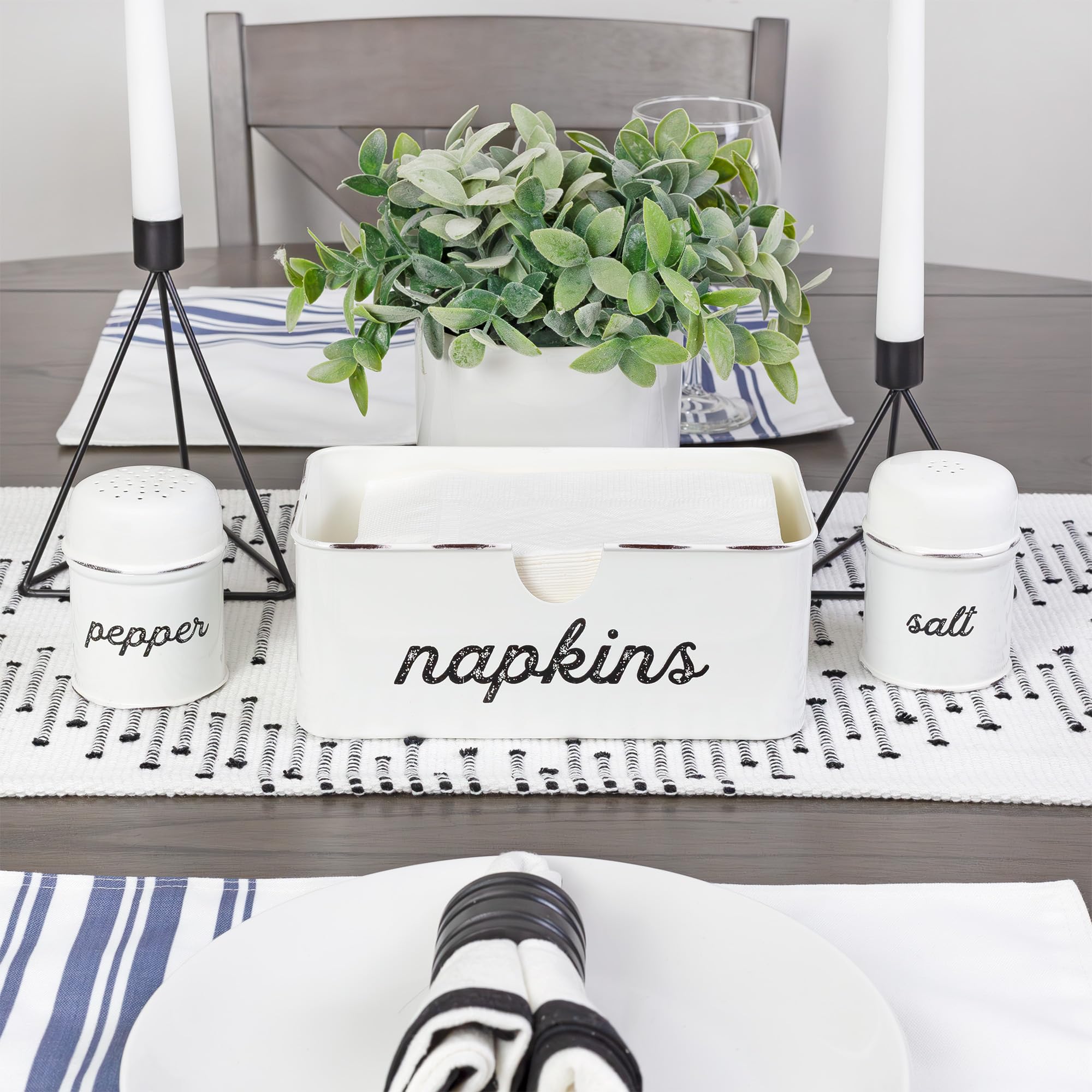 AuldHome Farmhouse Dinner Napkin Holder (White), Distressed Enamelware Rustic Napkin Storage Box