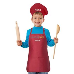 PLACE4PRINT Personalized Junior Chef Kids Set Apron with Hat – Custom Customized Kitchen Apron for Cooking Backing Grill Grilling BBQ - Any Name Design – Great Masterchef Gift