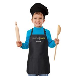 PLACE4PRINT Personalized Junior Chef Kids Set Apron with Hat – Custom Customized Kitchen Apron for Cooking Backing Grill Grilling BBQ - Any Name Design – Great Masterchef Gift