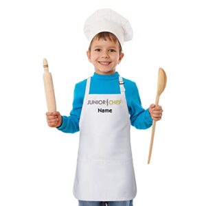 PLACE4PRINT Personalized Junior Chef Kids Set Apron with Hat – Custom Customized Kitchen Apron for Cooking Backing Grill Grilling BBQ - Any Name Design – Great Masterchef Gift