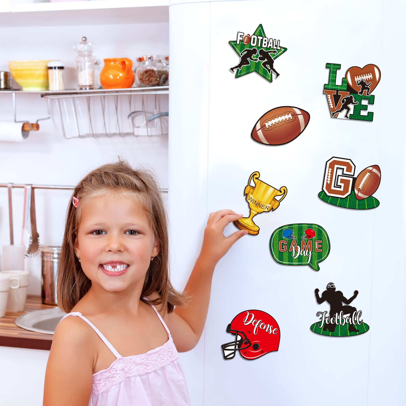 12 Pieces Football Refrigerator Magnets Stickers Football Magnetic Stickers Football Car Magnets Bumper Sticker Football Party Decorations for Kitchen Locker Office Fridge Magnet Cover (Classic Style)