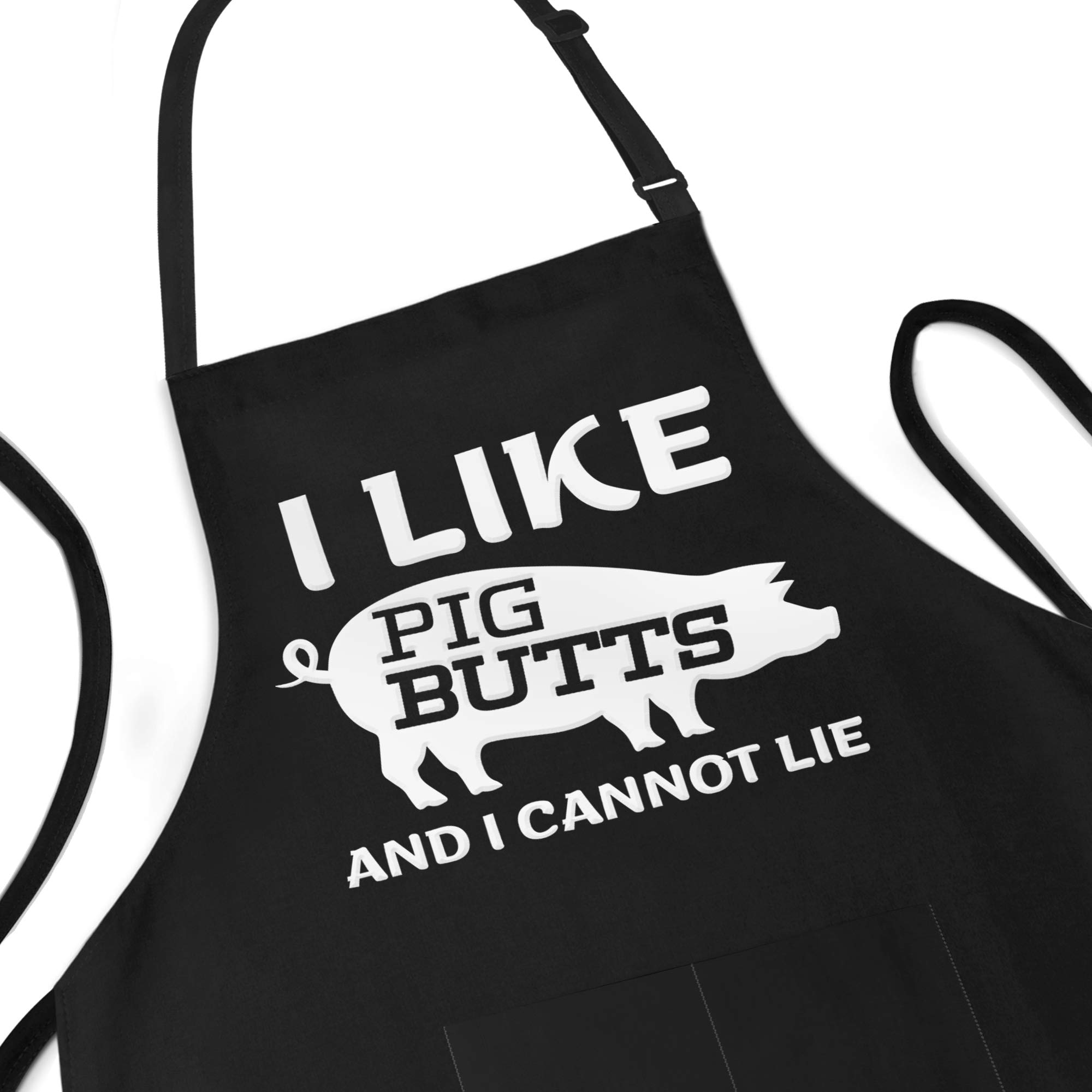 APRON DADDY Funny Apron for Men - I Like Pig Butts And I Cannot Lie - Adjustable Large 1 Size Fits All - Poly/Cotton Apron with 2 Pockets - BBQ Gift Apron for Dad, Chef, Husband, Chef