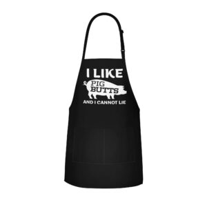 APRON DADDY Funny Apron for Men - I Like Pig Butts And I Cannot Lie - Adjustable Large 1 Size Fits All - Poly/Cotton Apron with 2 Pockets - BBQ Gift Apron for Dad, Chef, Husband, Chef