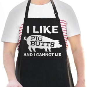 APRON DADDY Funny Apron for Men - I Like Pig Butts And I Cannot Lie - Adjustable Large 1 Size Fits All - Poly/Cotton Apron with 2 Pockets - BBQ Gift Apron for Dad, Chef, Husband, Chef