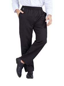 nanxson men's baggy chef pants restaurant work pants elastic waist with pockets cfm2012 black