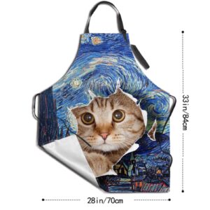 DZGlobal Starry Night Cat Apron Art with Lovely Pet Unisex Kitchen Bib with Adjustable Neck for Cooking Gardening Adult Size, Blue