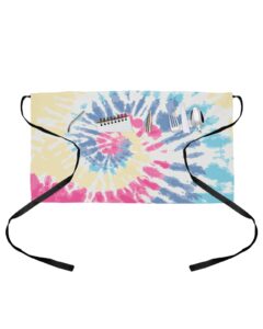 decorlovee pink blue tie dye waitress apron with 3 pockets, tortex swirl colorful server aprons waterproof kitchen restaurant half waist apron for men women