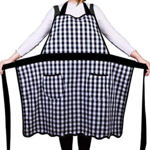 love potato 100% cotton vintage gingham kitchen apron with two pockets, small to plus size ladies, great gift for wife or ladies, black