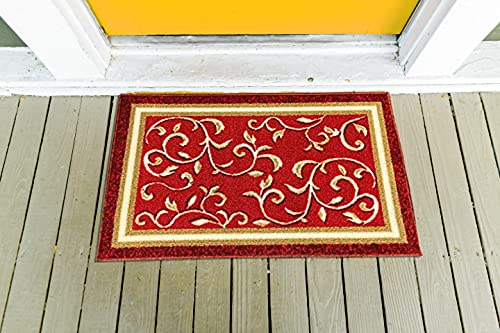 Stair Treads Non-Slip Landing Mat- Skid Resistant Rubber Back Landing Rug - Beautiful Design Landing Mat for Bottom of Stairs - Floormat - Doormat (20" x 30") Floral Red