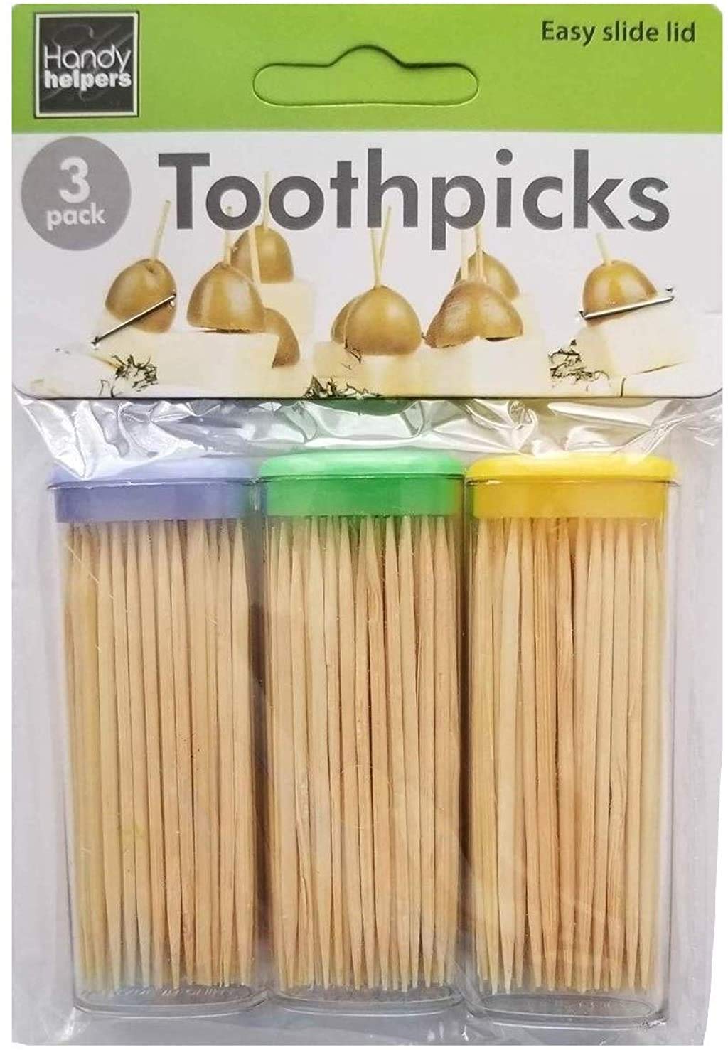 Handy Housewares 3-pack Toothpick Travel Storage Containers with Dispenser Lids - Includes 150 Natural Wood Toothpicks (One 3-pack)