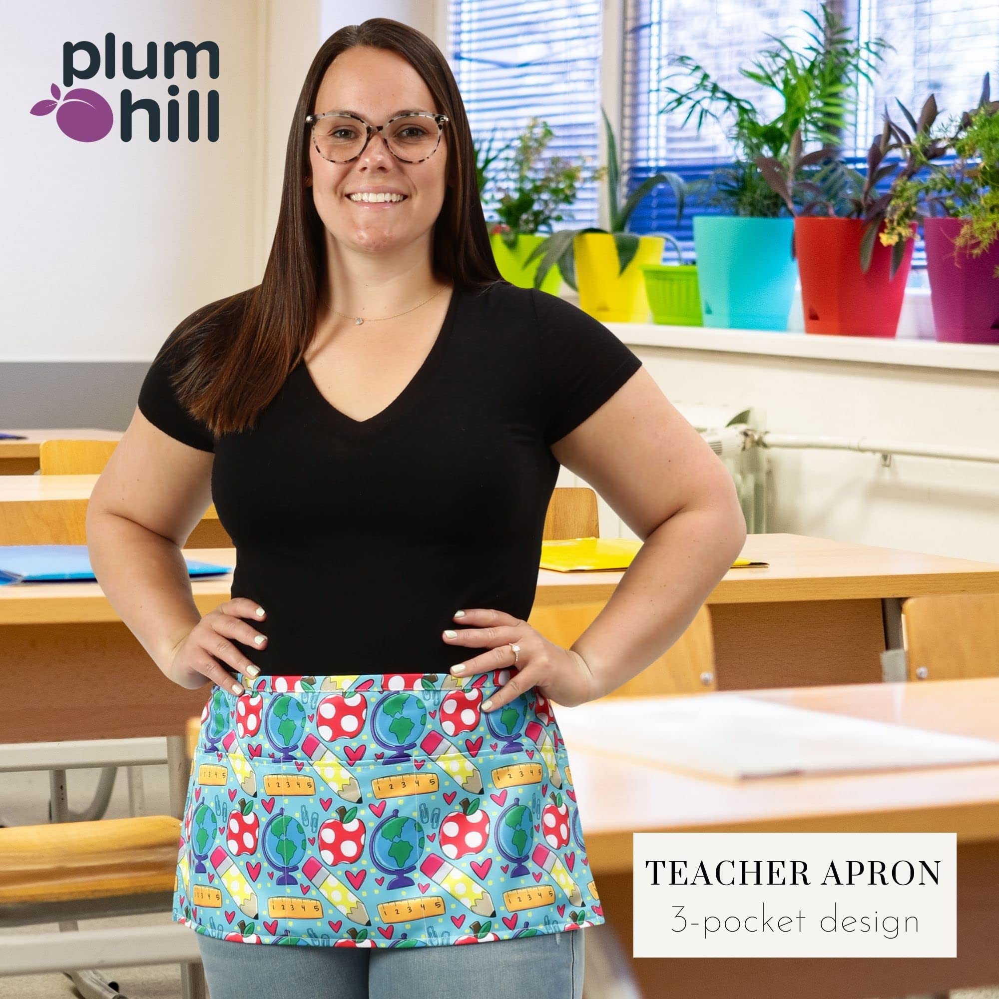 Plum Hill Cute Teacher Apron with Pockets - Teacher Waist Apron for Women - School Apron for Teachers