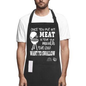 potalkfree funny gag gifts for men women, once you put my meat chef apron, bbq cooking grilling aprons with 2 pockets, wife birthday gifts from husband, boyfriend