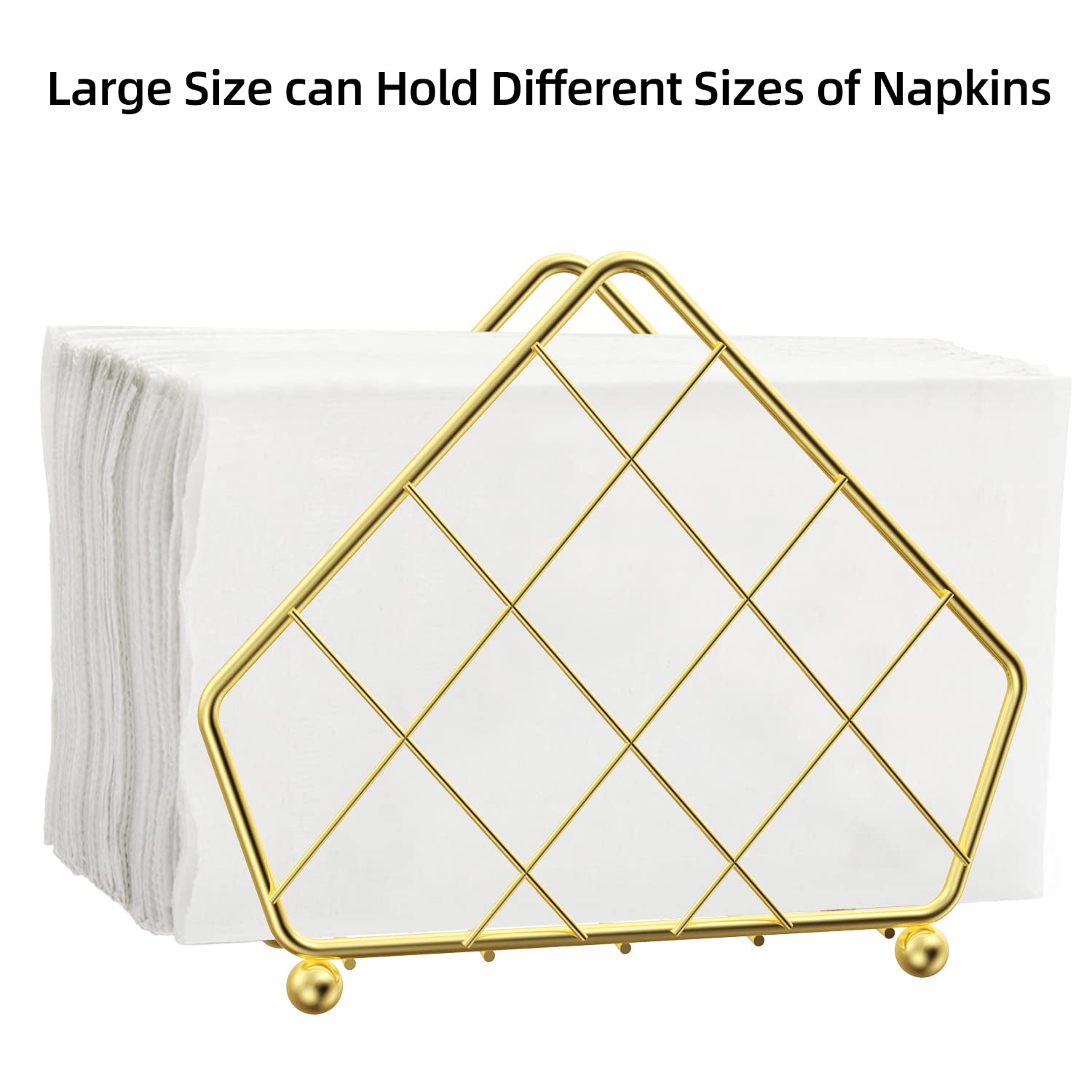 Lxmons Vertical Napkin Holder for Dining Table Décor, Freestanding Metal Paper Holder for Kitchen Countertop, Heavy Duty Napkin Paper Organizer, Durable Tissue Stand for Home Restaurant, Gold