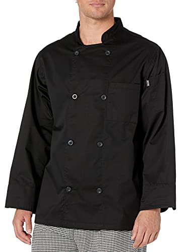 Chef Code Men's 8 Pearl Button Chef Coat, Black, M