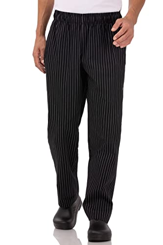 Chef Works Men's Designer Baggy Chef Pants, Black W/ Wht Pinstripe, X-Large