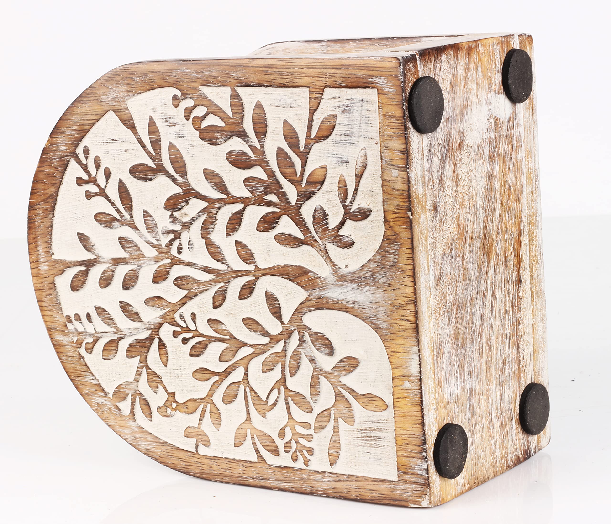 Wooden White Wash Tree of Life Tissue Paper Holder with Full Size Decorative Napkin Stand Tissue Paper Organizer for Home & Kitchen Dining Table Stand