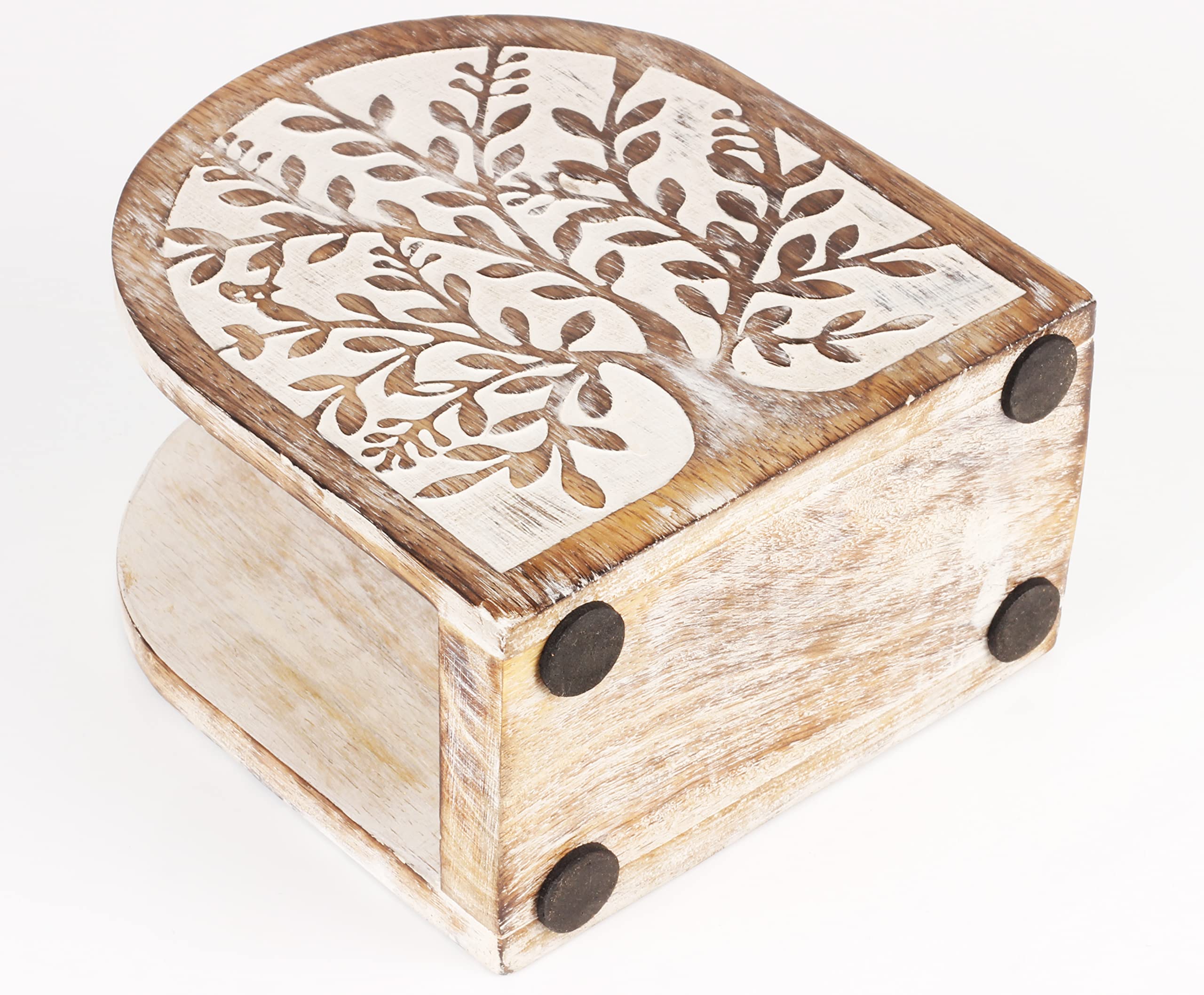 Wooden White Wash Tree of Life Tissue Paper Holder with Full Size Decorative Napkin Stand Tissue Paper Organizer for Home & Kitchen Dining Table Stand