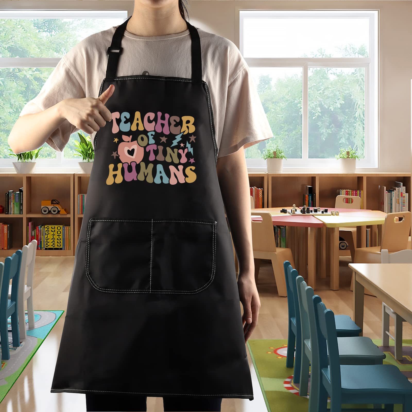 WZMPA Kindergarten Teacher Adjustable Aprons Teacher Appreciation Gift Teacher Of Tiny Humans Preschool Teacher Apron (tiny humans apron)