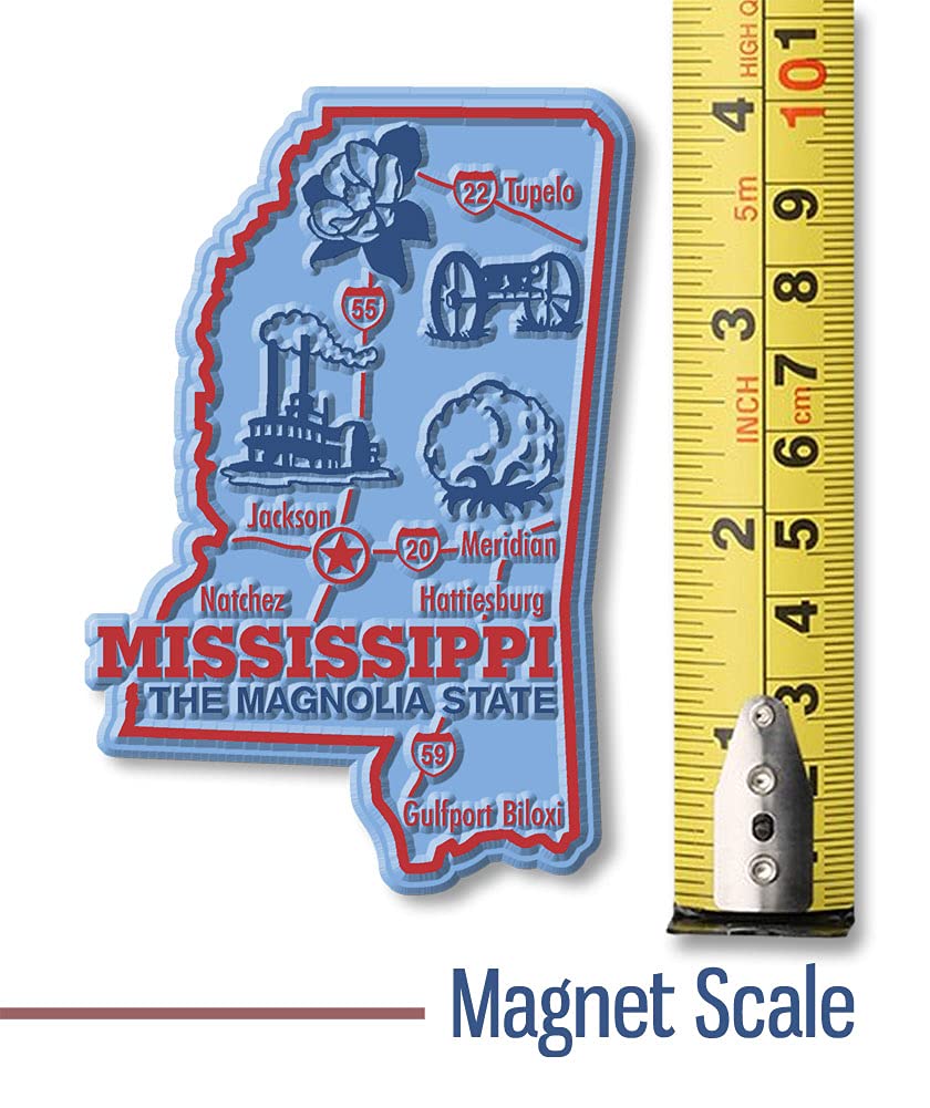 Mississippi Giant State Magnet by Classic Magnets, 2.7" x 4", Collectible Souvenirs Made in The USA