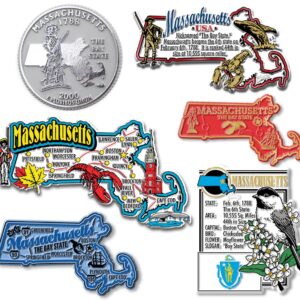 Massachusetts Six-Piece State Magnet Set by Classic Magnets, Includes 6 Unique Designs, Collectible Souvenirs Made in The USA