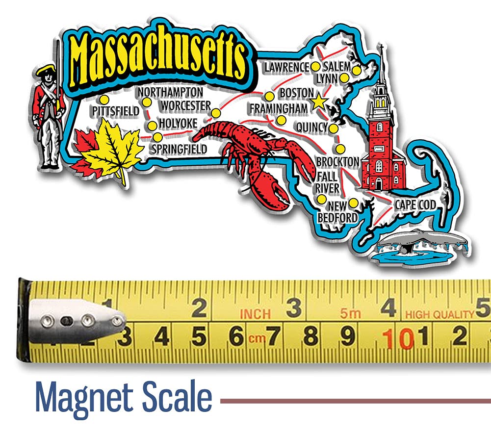 Massachusetts Six-Piece State Magnet Set by Classic Magnets, Includes 6 Unique Designs, Collectible Souvenirs Made in The USA