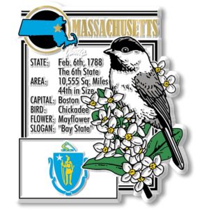 Massachusetts Six-Piece State Magnet Set by Classic Magnets, Includes 6 Unique Designs, Collectible Souvenirs Made in The USA