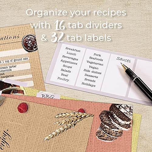 Recipe Binder with Sheets, 3 Ring Full Page Organizer Kit 8.5x11 in. Book Binder with 25 Sheets & 16 Dividers & 32 Labels & 50 Plastic Sleeves. DIY Family Cookbook for Recipes.