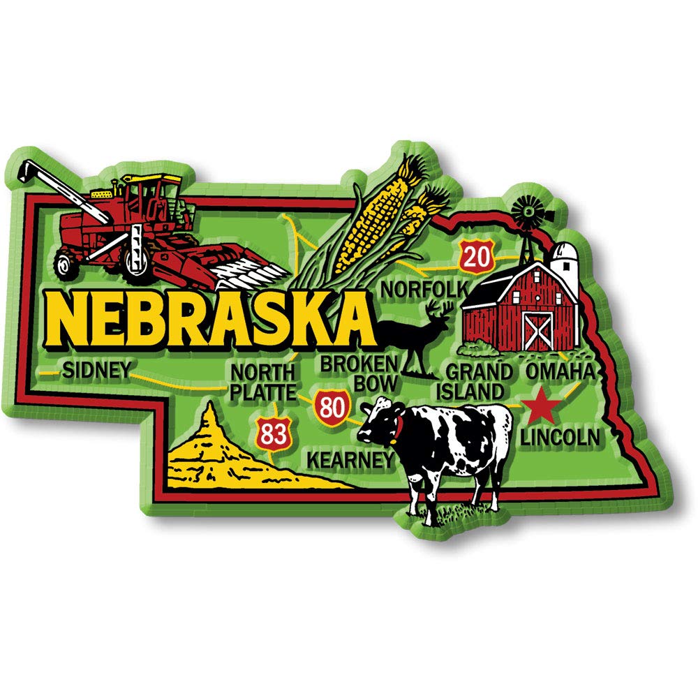 Nebraska Colorful State Magnet by Classic Magnets, 3.9" x 2.3", Collectible Souvenirs Made in The USA