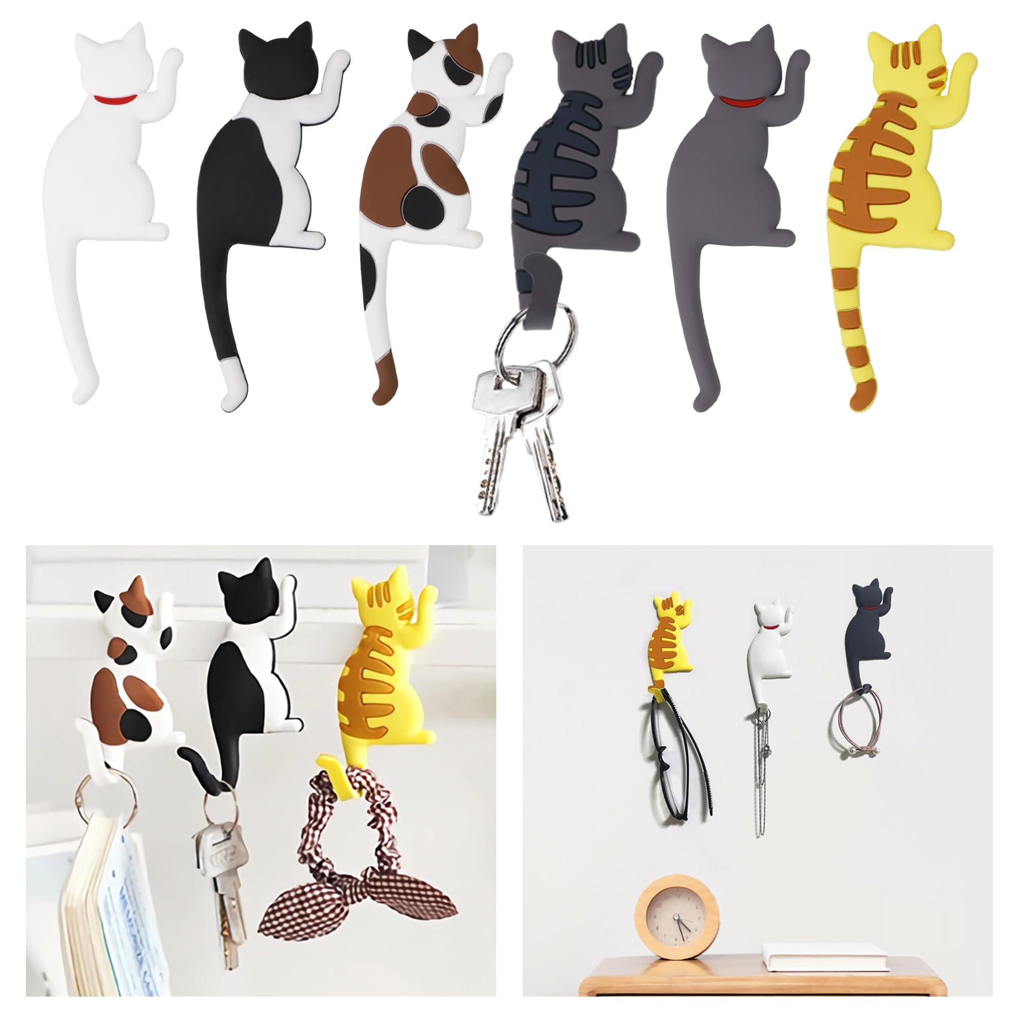 6 Pack Cat Refrigerator Magnet Cute Fridge Magnets Hanging Hook 2 in 1 for Whiteboard Kitchen Office Photo Memo Room Decoration