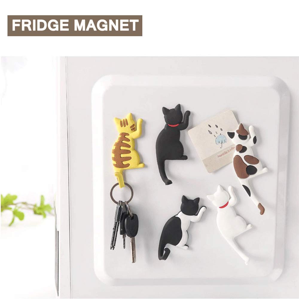 6 Pack Cat Refrigerator Magnet Cute Fridge Magnets Hanging Hook 2 in 1 for Whiteboard Kitchen Office Photo Memo Room Decoration