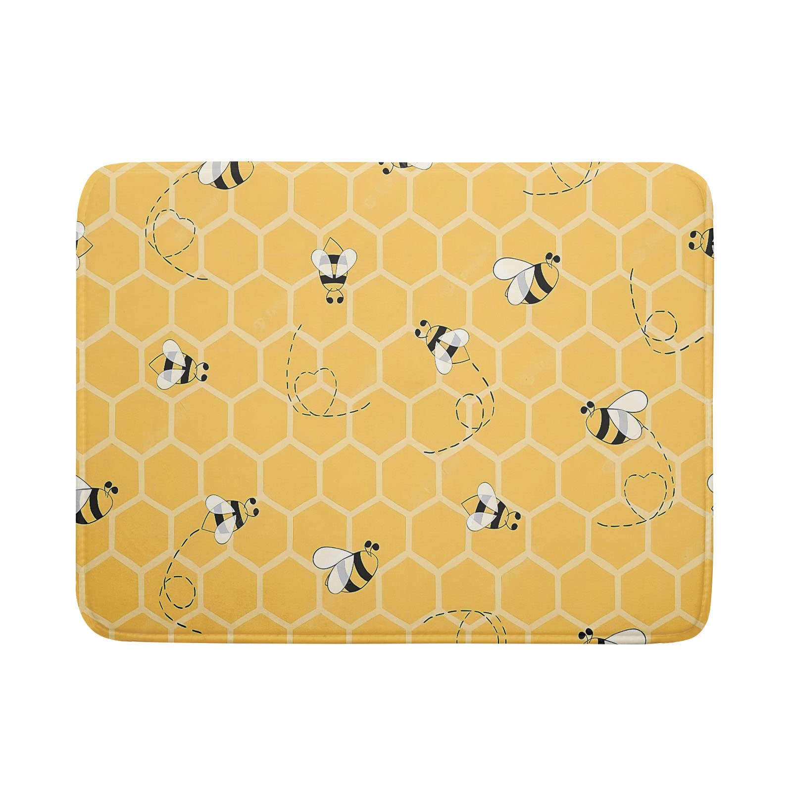 Cute Bees Dish Drying Mats Yellow Bumblebee Beehive Kitchen Pad Funny Honeybee Dish Drainer Rack Pads Absorbent Drying Cushion For Kitchen Counter Indoor 16x18 Inches