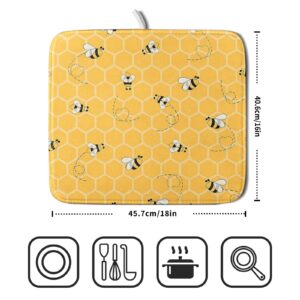 Cute Bees Dish Drying Mats Yellow Bumblebee Beehive Kitchen Pad Funny Honeybee Dish Drainer Rack Pads Absorbent Drying Cushion For Kitchen Counter Indoor 16x18 Inches