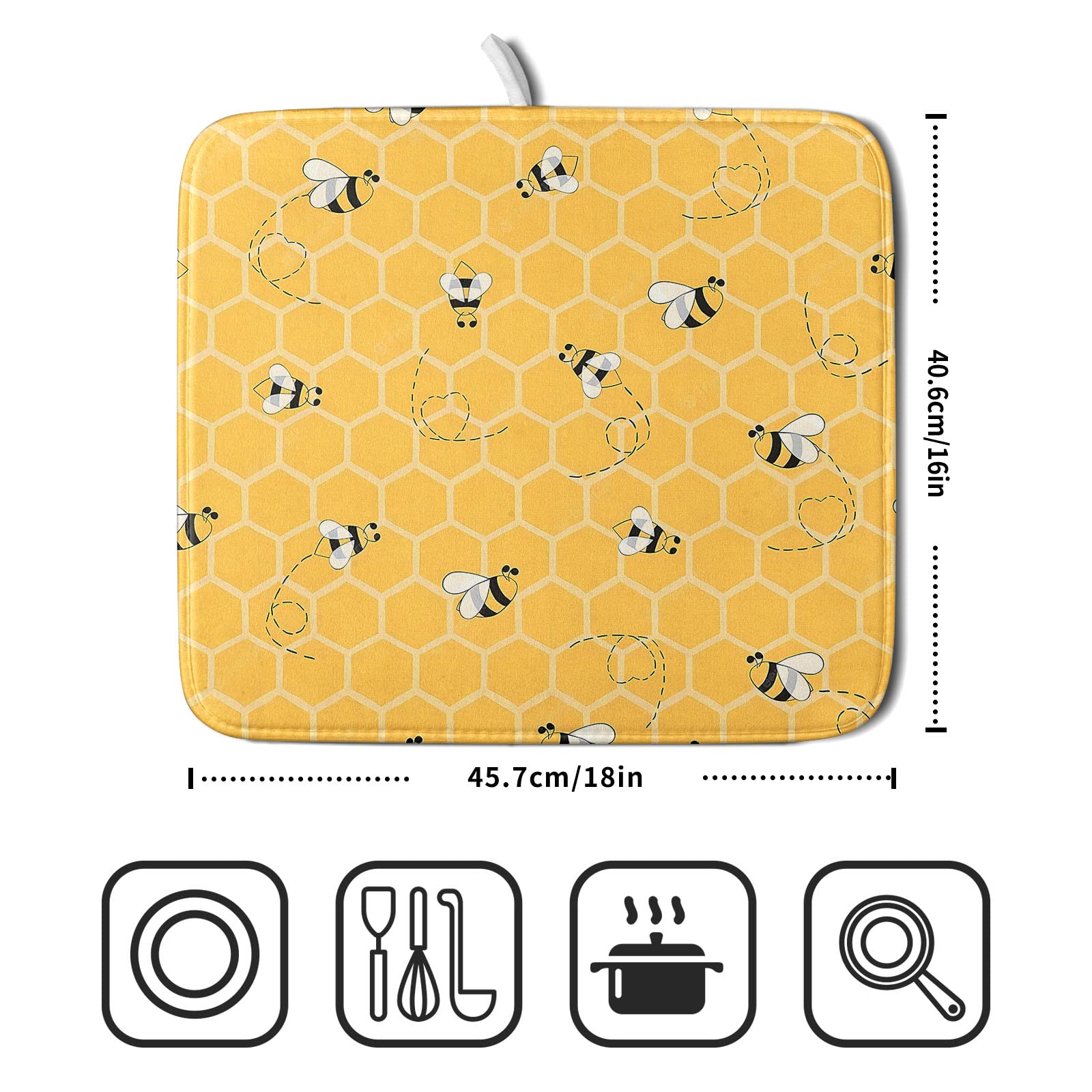 Cute Bees Dish Drying Mats Yellow Bumblebee Beehive Kitchen Pad Funny Honeybee Dish Drainer Rack Pads Absorbent Drying Cushion For Kitchen Counter Indoor 16x18 Inches