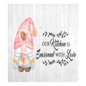 Coffee Gnome Wood Texture Dishwasher Magnet Cover Our Kitchen Seasoned with Love Magnetic Sticker Dish Washer Door Panel Cover Fridge Appliance Magnet Decal Sheet Kitchen Decor 23x26 inch