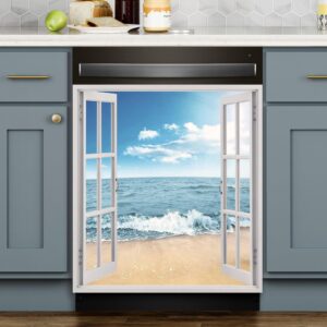 Yoso Sea Landscape Magnetic Dishwasher Cover,Beach Scenery Sticker Kitchen Decor,Sea Waves Magnet Decorative Cover for Front,Nature Scenery Cabinet Oven Fridge Panel Decal