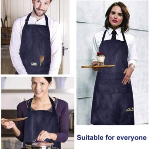 Viedouce 2 Packs Aprons Cooking Kitchen Waterproof,Adjustable Chef Apron with 2 Pockets for Home,Restaurant,Craft,Garden,BBQ,School,Coffee House,Apron for Men Women. (Stripe Navy)