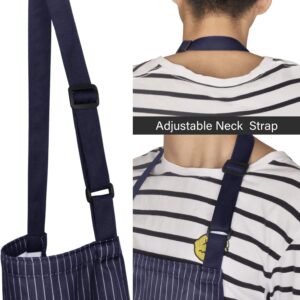 Viedouce 2 Packs Aprons Cooking Kitchen Waterproof,Adjustable Chef Apron with 2 Pockets for Home,Restaurant,Craft,Garden,BBQ,School,Coffee House,Apron for Men Women. (Stripe Navy)