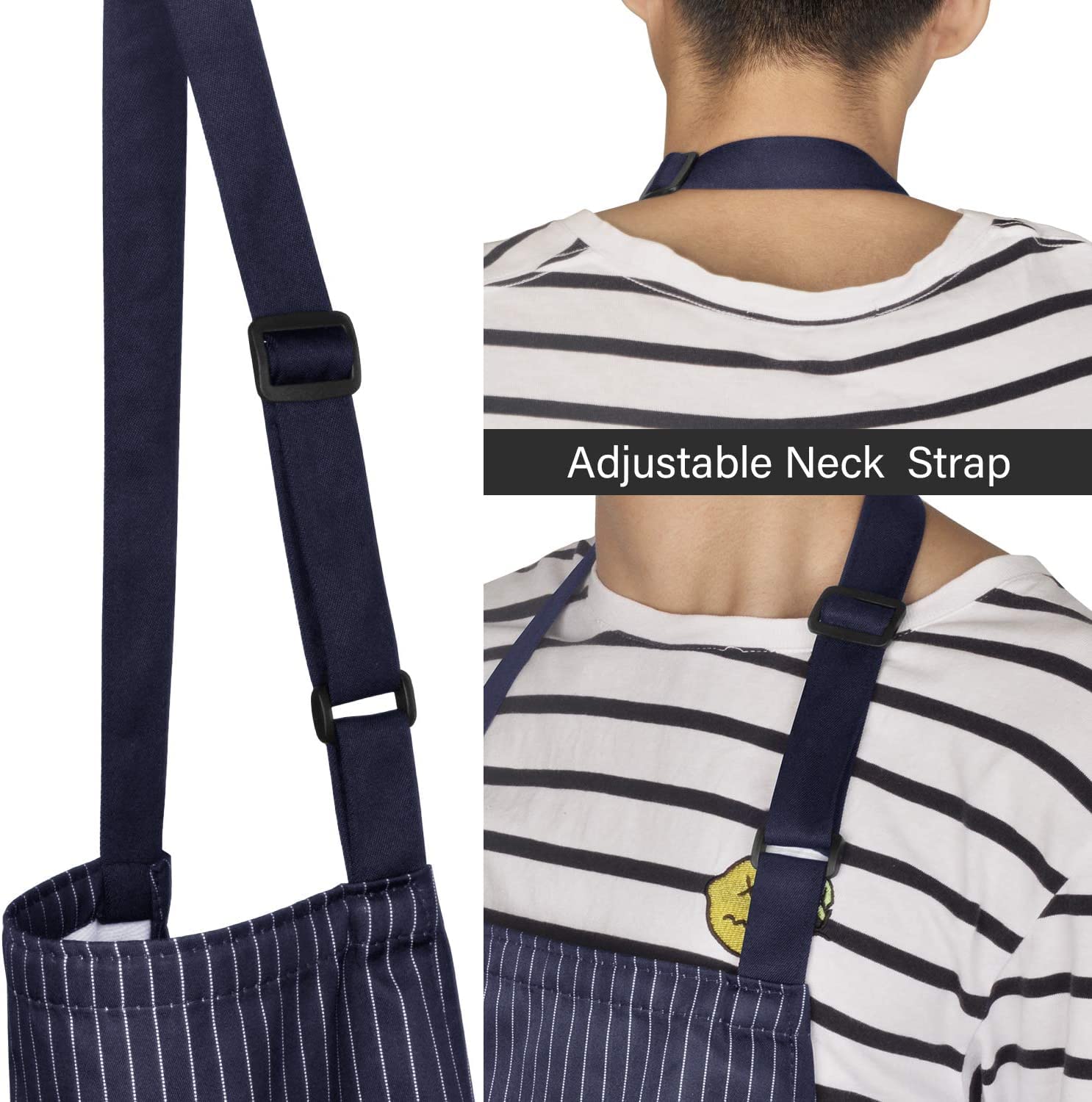 Viedouce 2 Packs Aprons Cooking Kitchen Waterproof,Adjustable Chef Apron with 2 Pockets for Home,Restaurant,Craft,Garden,BBQ,School,Coffee House,Apron for Men Women. (Stripe Navy)