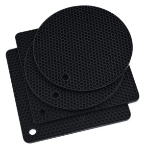 zoyizi trivet, silicone trivets for hot dishes, black silicone potholders trivet mat, non slip heat resistant mat, silicone pot holder set, silicone hot pads for kitchen, 4 pack square&round (black)