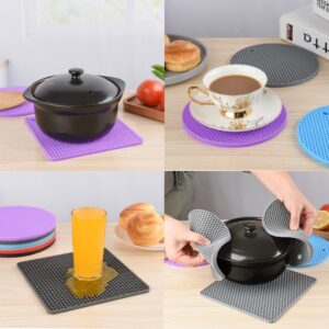 Zoyizi Trivet, Silicone Trivets for Hot Dishes, Black Silicone Potholders Trivet Mat, Non Slip Heat Resistant Mat, Silicone Pot Holder Set, Silicone Hot Pads for Kitchen, 4 Pack Square&Round (Black)