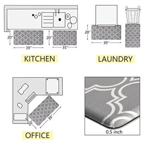 Keeko Kitchen Mat, 20''x39'' Cushioned Anti-Fatigue Floor Mat, Heavy Duty PVC Ergonomic Comfort Standing Foam Mat for Kitchen, Floor Home, Office, Sink, Laundry, Grey