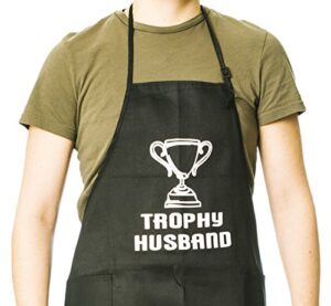 funny guy mugs trophy husband adjustable apron with pockets - funny apron - perfect for kitchen bbq grilling barbecue cooking