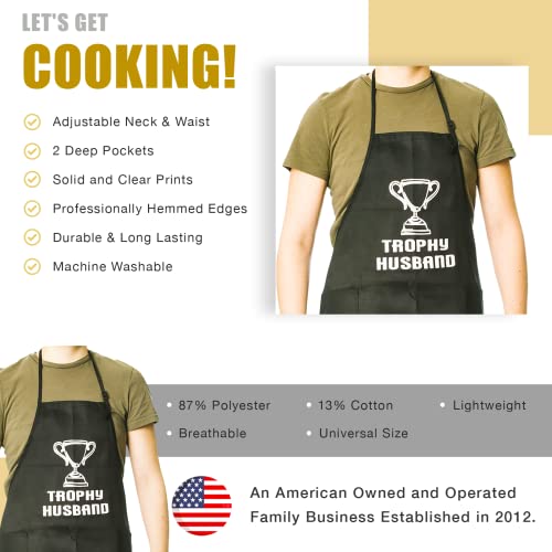 Funny Guy Mugs Trophy Husband Adjustable Apron with Pockets - Funny Apron - Perfect For Kitchen BBQ Grilling Barbecue Cooking