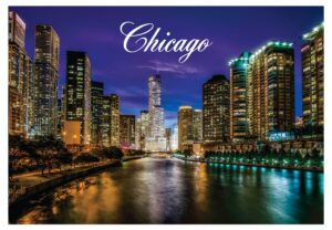 chicago downtown, skyline, chicago river, chicago illinois, il, travel, souvenir, refrigerator, locker magnet 2 x 3 fridge magnet