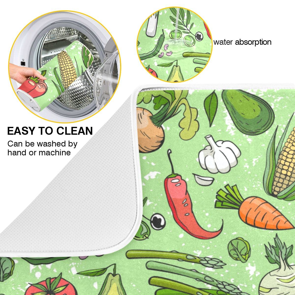 Absorbent Dish Drying Mat for Kitchen Counter - Fruit and Vegetable Microfiber Drying Pad, Reversible Drainer Mats for Countertop, Small 16 x 18 inch