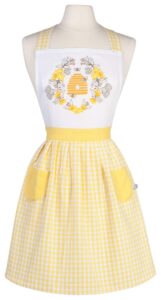 now designs classic kitchen apron with two pockets, bees - 28 x 29 in | cotton