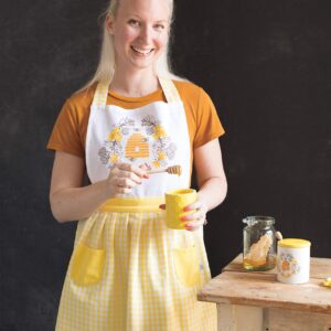 Now Designs Classic Kitchen Apron with Two Pockets, Bees - 28 x 29 in | Cotton