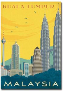 malaysia kuala lumpur travel vintage art refrigerator magnet size 2.5" x 3.5"